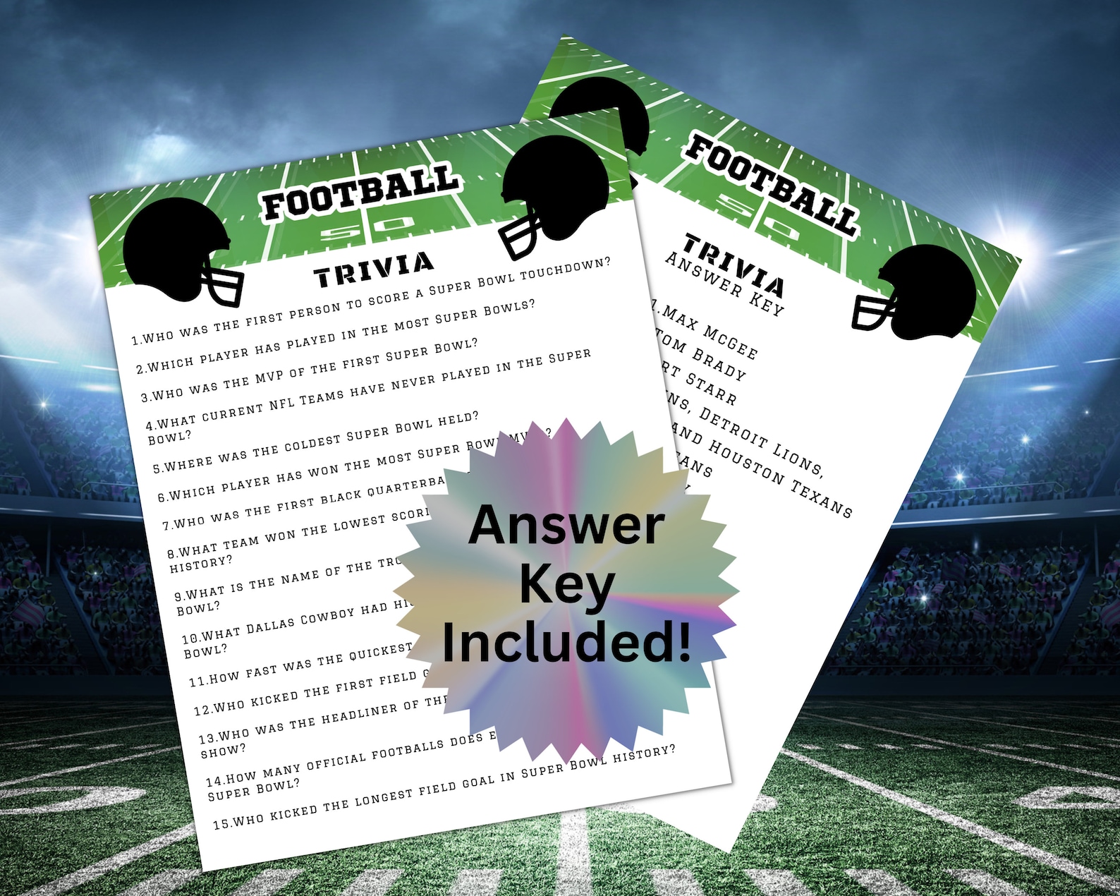 Printable Football Trivia Game, Football Party Activity, Game Day Party ...