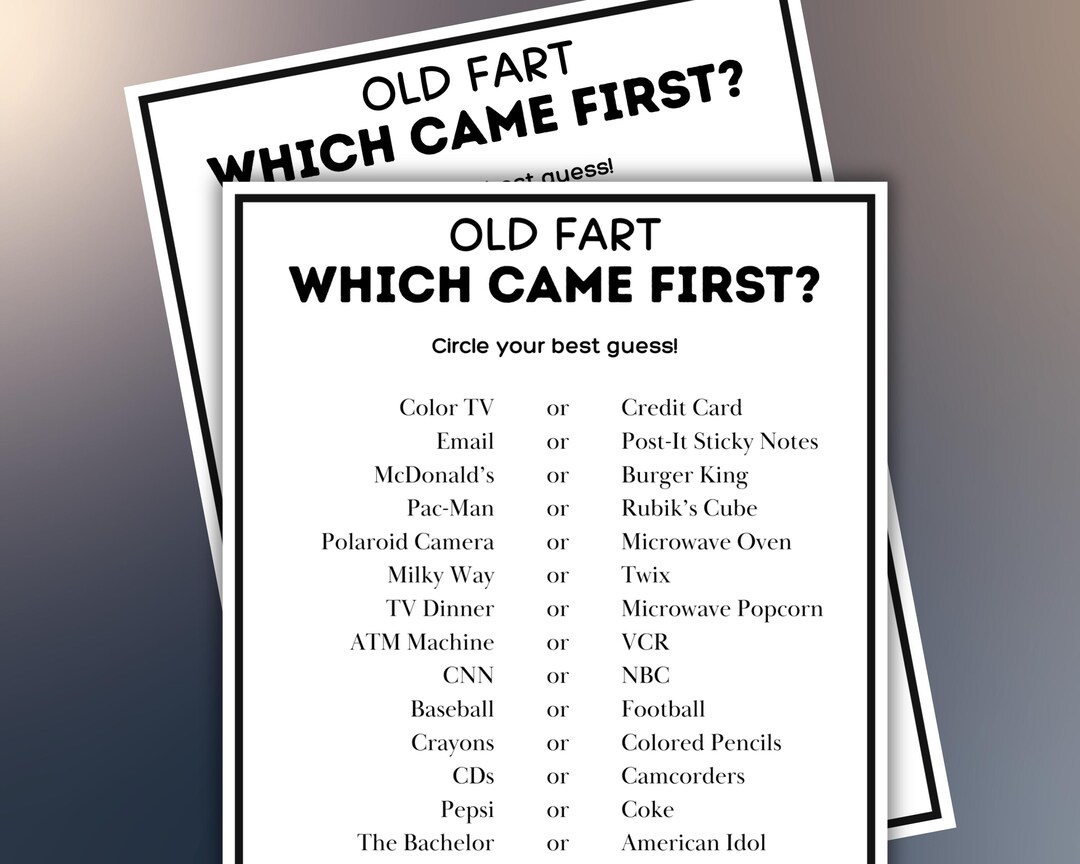 Old Fart Which Came First Game for Seniors Instant Download, Printable ...