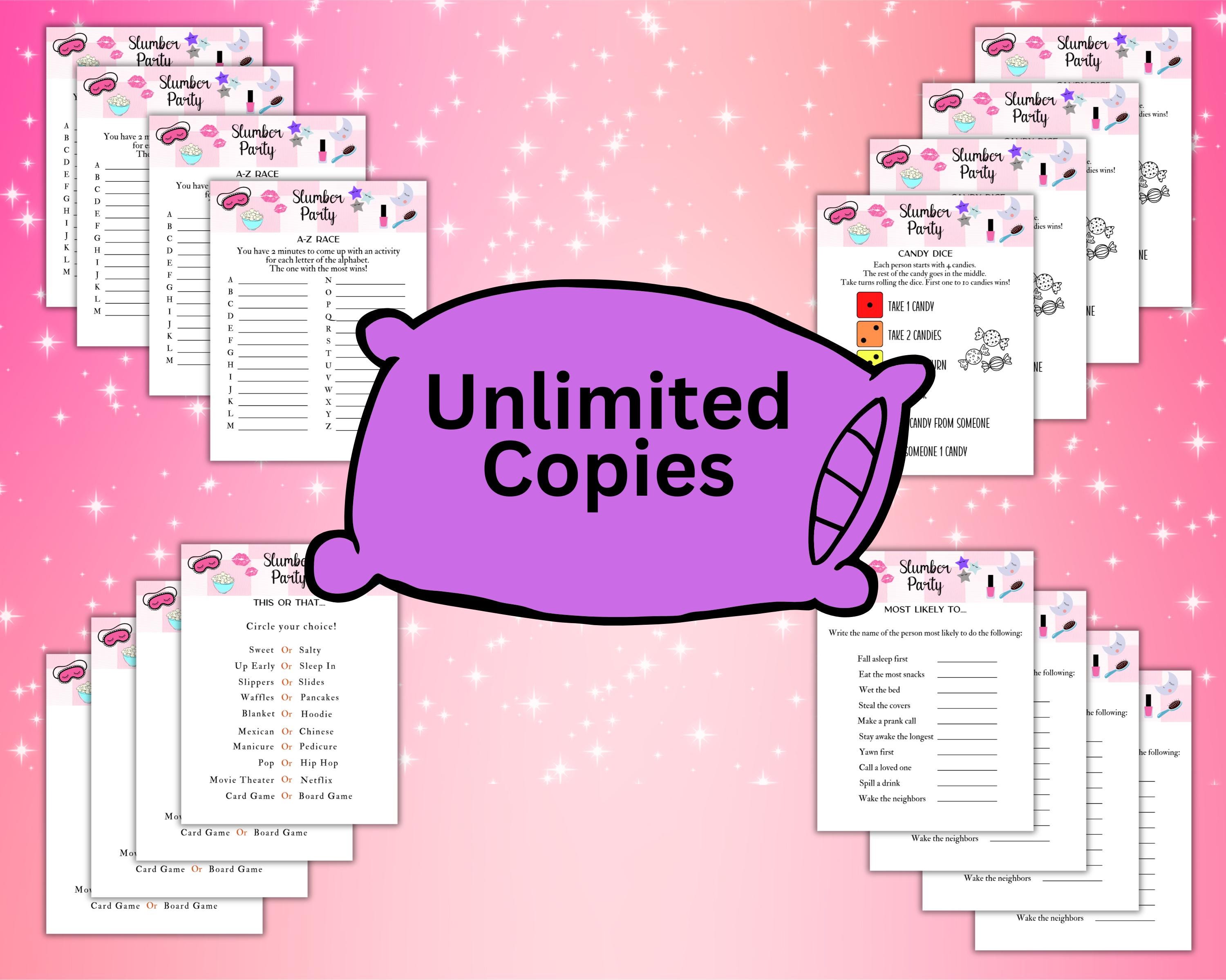 Printable Slumber Party Sleepover Games for Girls Teens, Tween Sleep ...