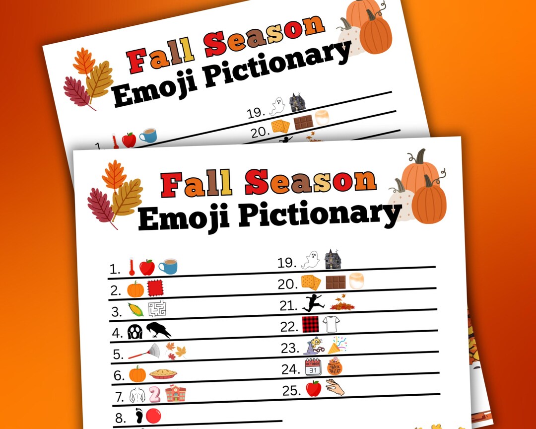 Fall Season Emoji Game, Printable Autumn Emoji Pictionary, Instant ...