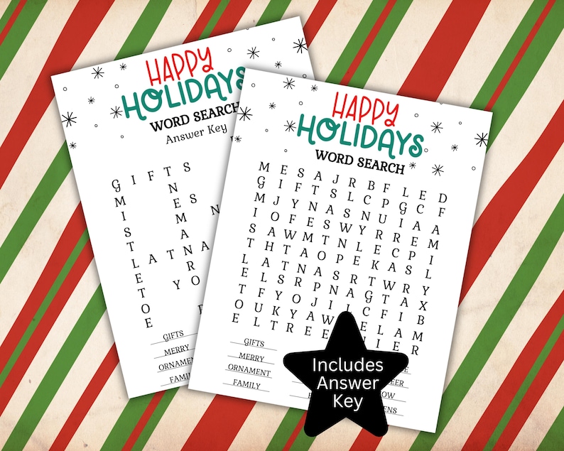 Word Search Holiday Activity for School or Work, Printable Christmas ...