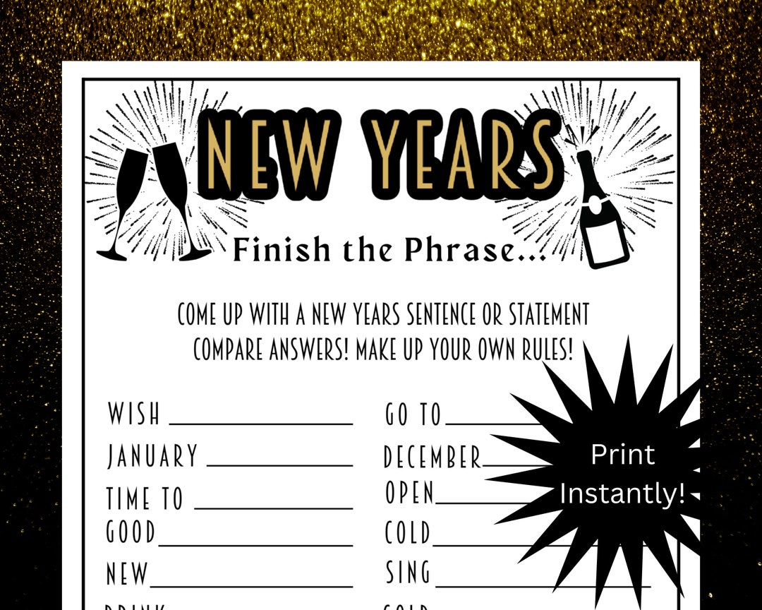 Printable New Years Eve 2023 Finish the Phrase for Kids & Adults, New ...