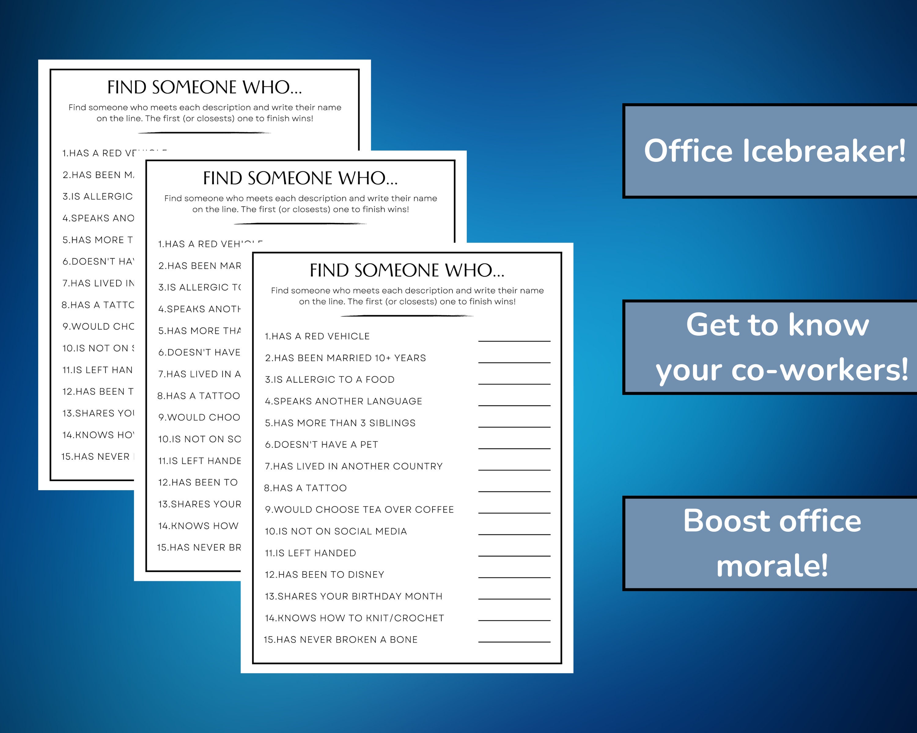 Find Someone Who Work Game, Team Building Game, Printable Office Game ...