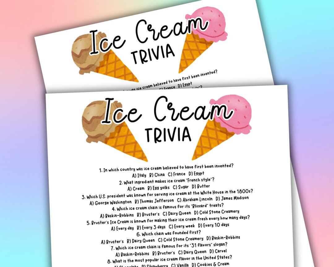 Ice Cream Trivia Game Instant Download, Printable Ice Cream Quiz, Ice ...
