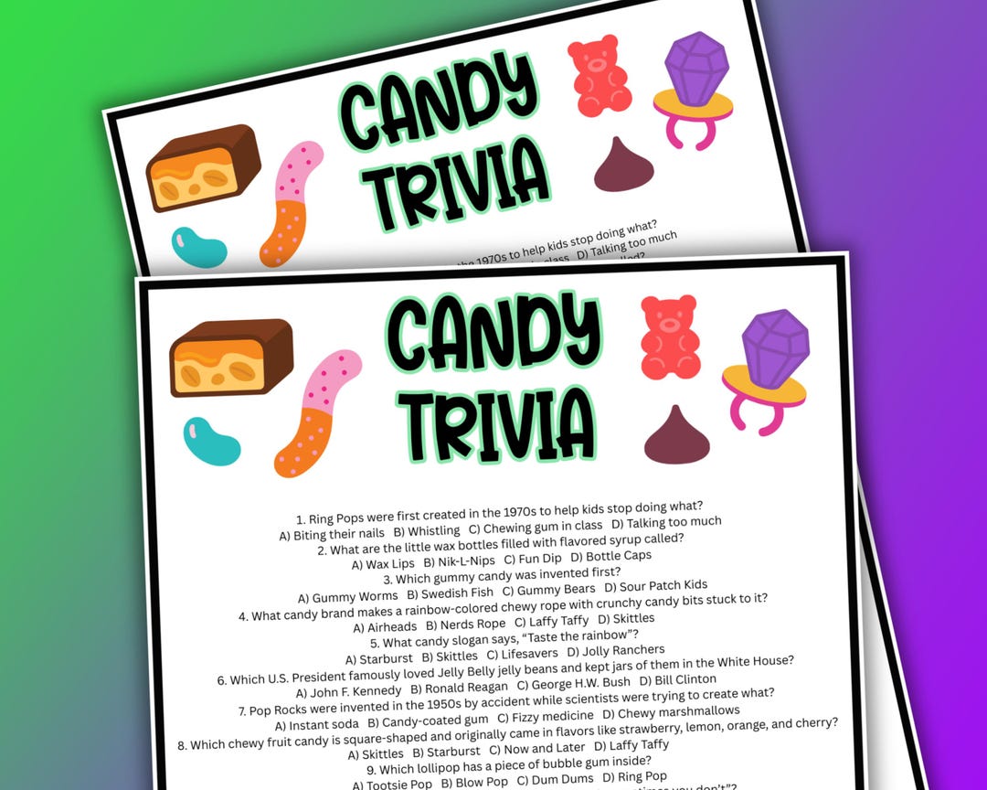 Candy Trivia Game Instant Download, Birthday Party Game for Kids ...