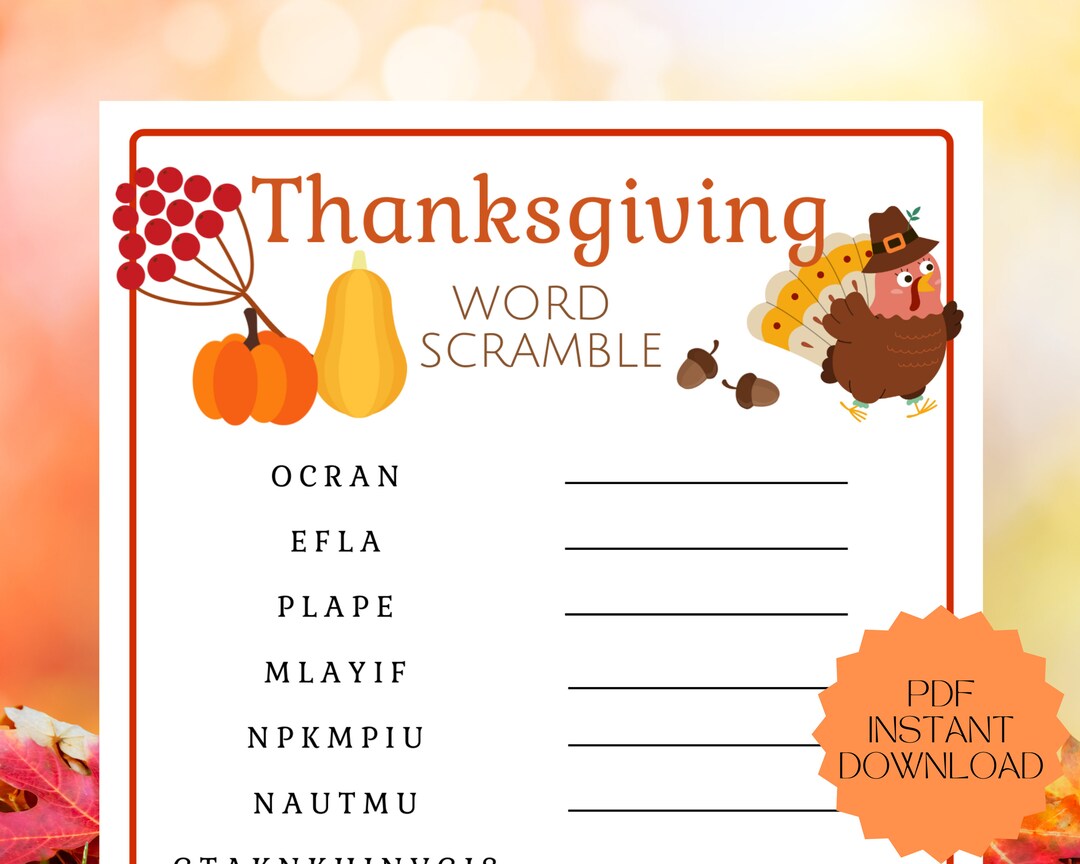 Thanksgiving Word Scramble, Family Word Game, Holiday Game ...
