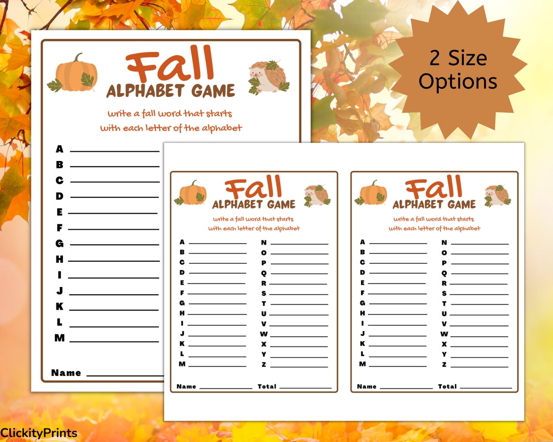 Fall Alphabet Game-autumn Alphabet Game-family Fall Activity-fall ...