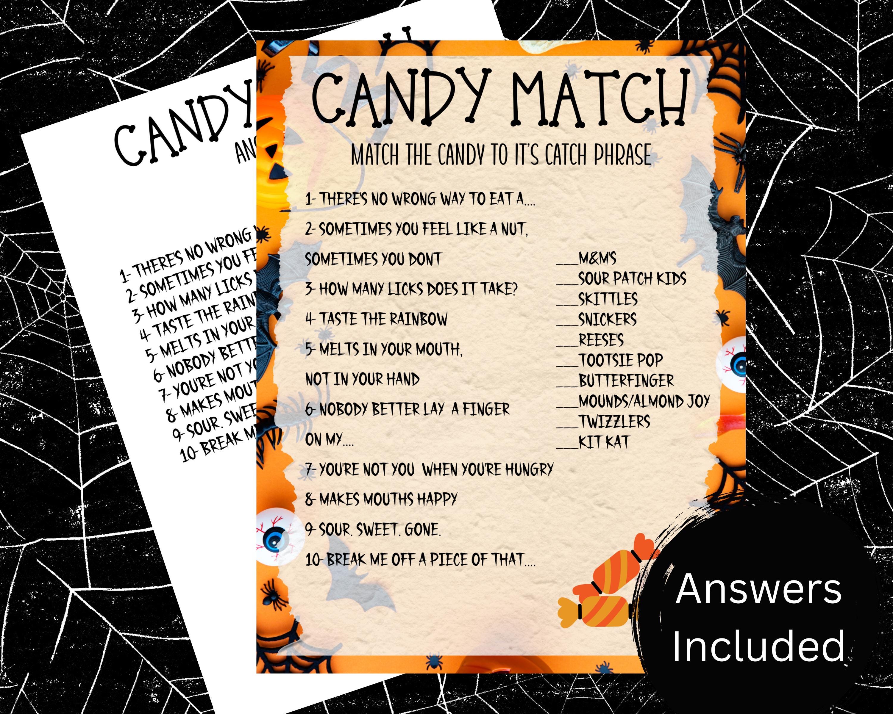 Candy Match Halloween Game for Kids Instant Download, Printable ...