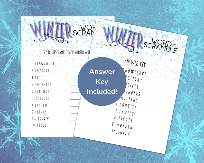 Printable Winter Word Scramble, Winter Game for Kids and Adults, School ...