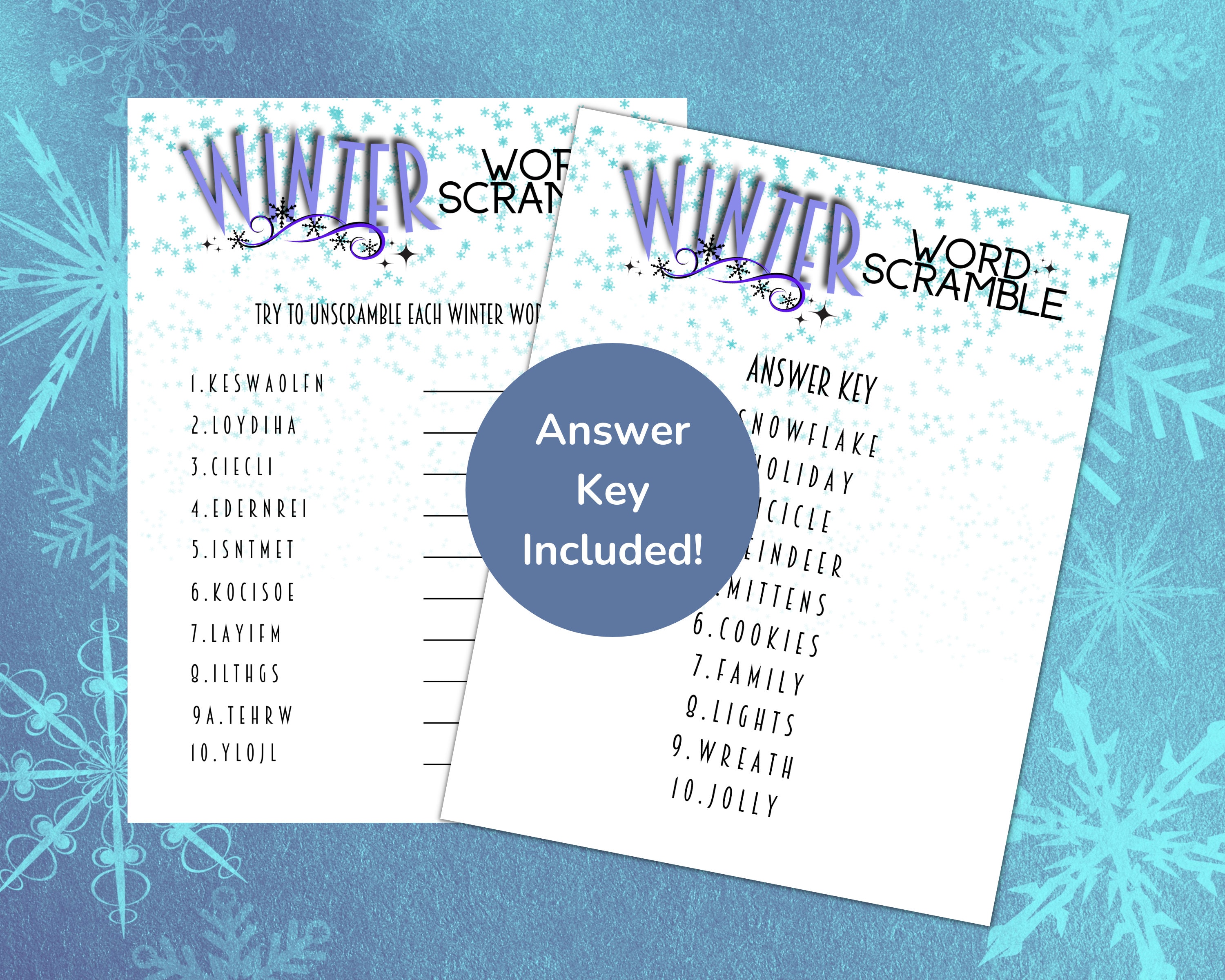 Printable Winter Word Scramble, Winter Game for Kids and Adults, School ...
