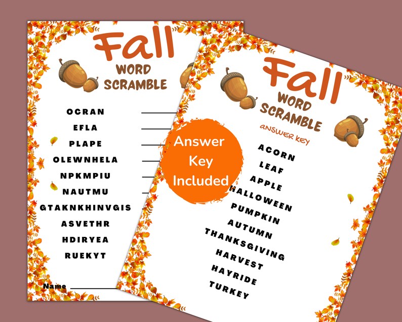 Autumn Word Scramble Game | Fall Word Scramble Game | Printable Fall ...