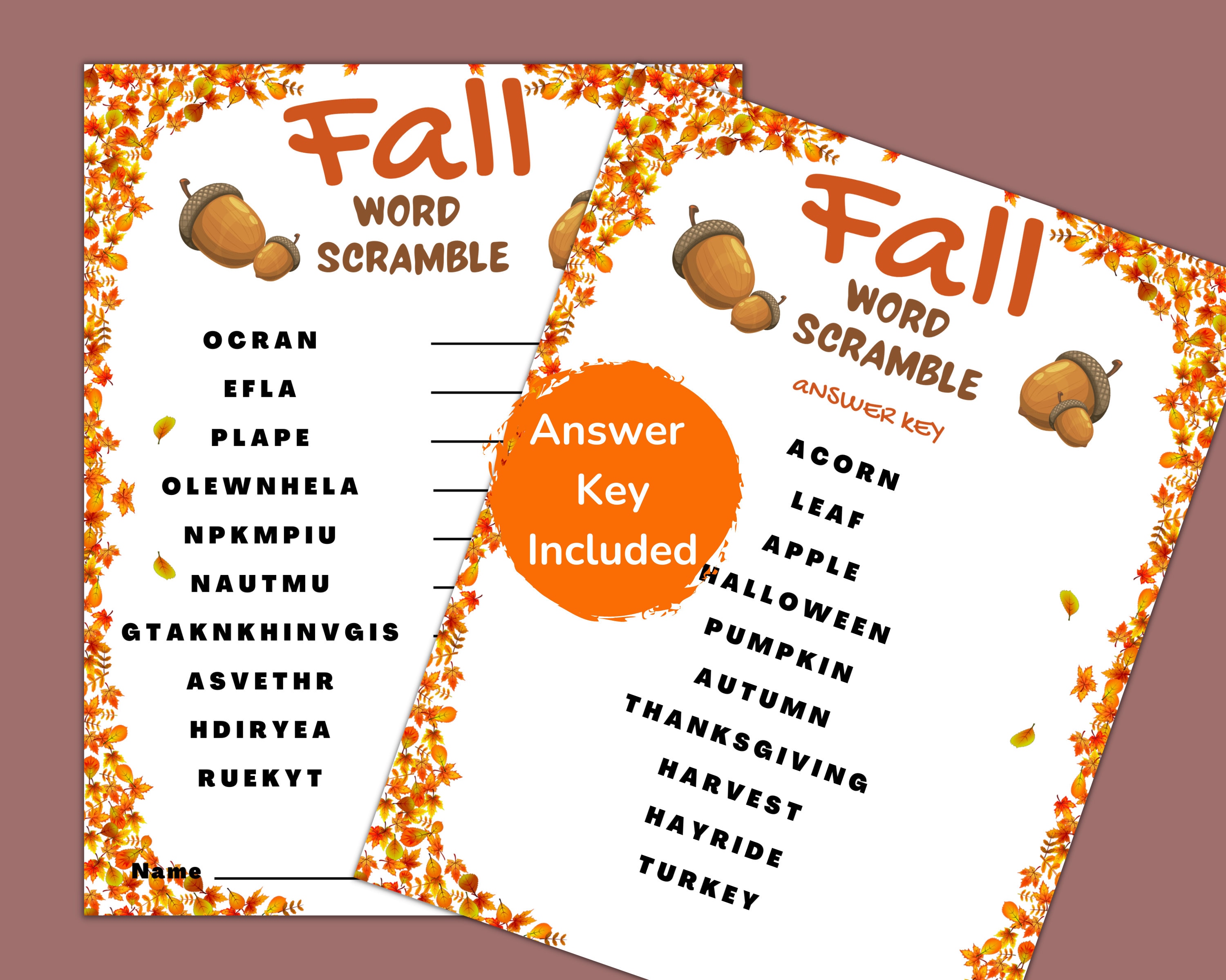 Autumn Word Scramble Game | Fall Word Scramble Game | Printable Fall ...