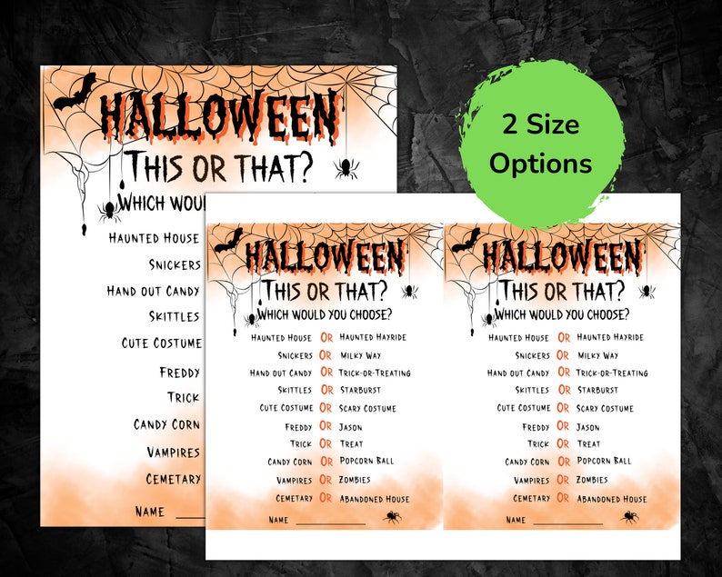 Halloween This or That Game-printable Halloween Game-halloween Party ...