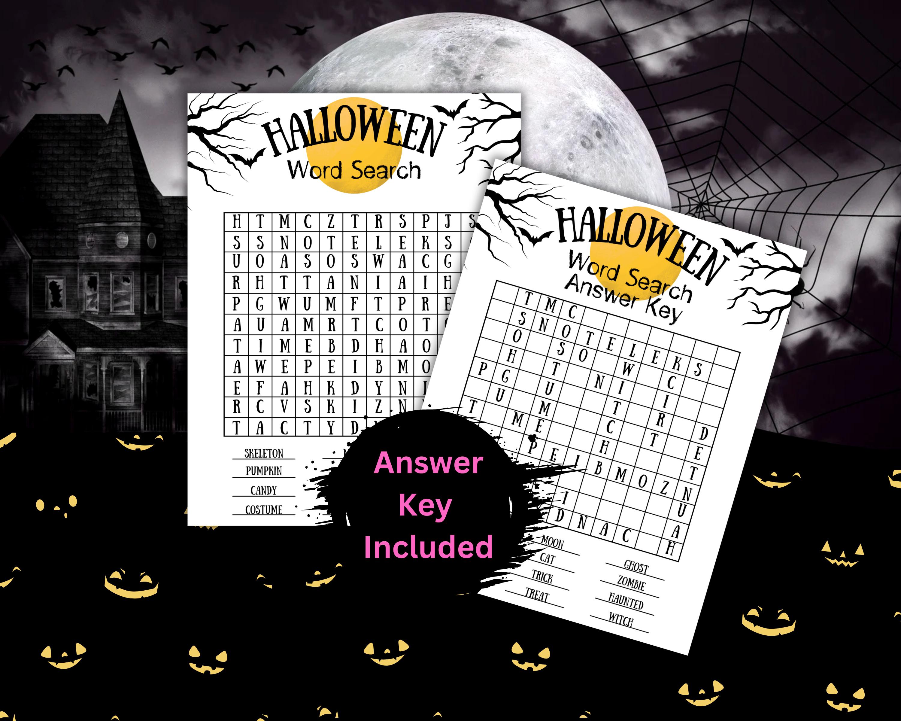 Printable Halloween Word Search and Answer Key, Halloween Party ...