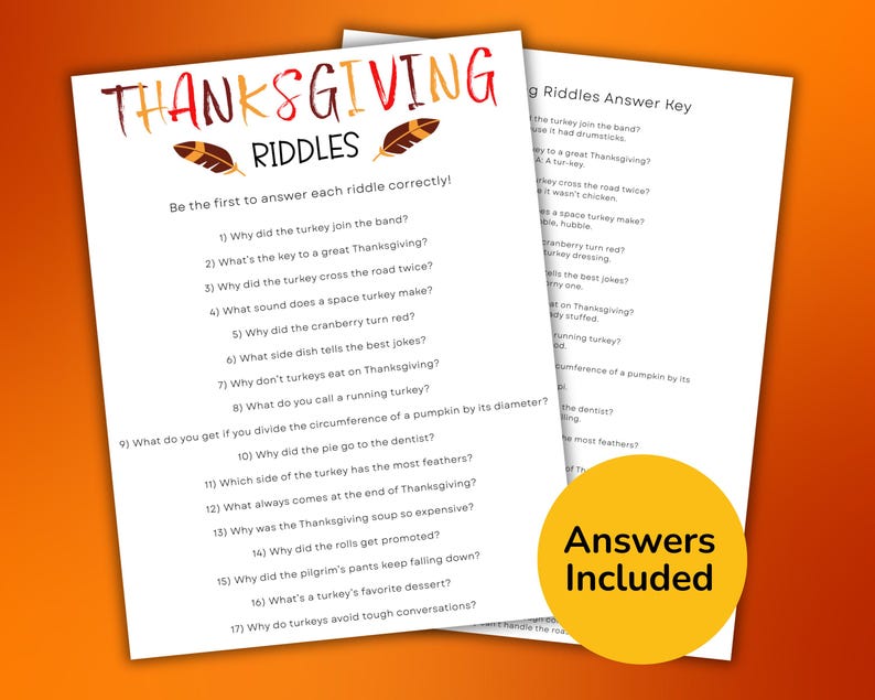 Thanksgiving Riddles Game, Printable Thanksgiving Game for Kids ...