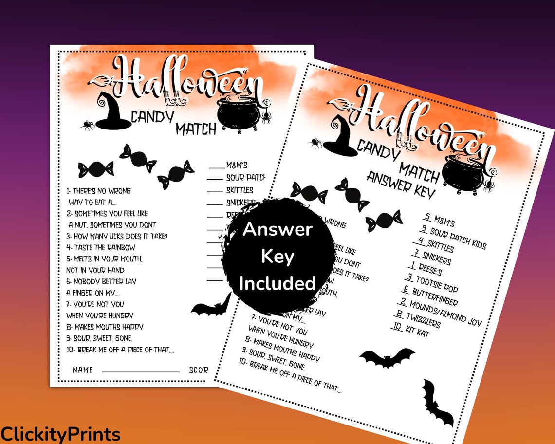 Halloween Candy Match-printable Halloween Game-candy Game-halloween ...