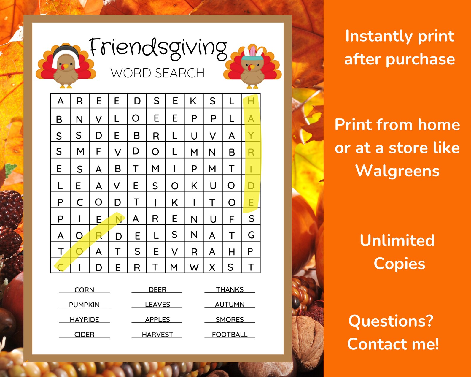 Friendsgiving Word Search, Thanksgiving Word Search, Party Games for ...
