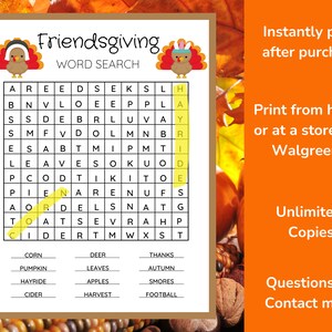 Friendsgiving Word Search, Thanksgiving Word Search, Party Games for ...