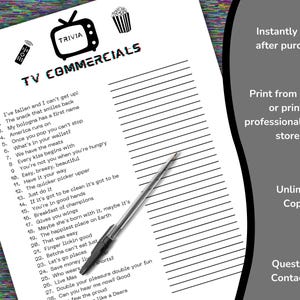 TV Commercial Trivia Game, Printable TV Tagline Quiz, Game Day ...