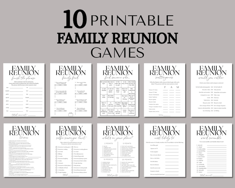 Minimalist Family Reunion Games, Printable Simple Reunion Games ...