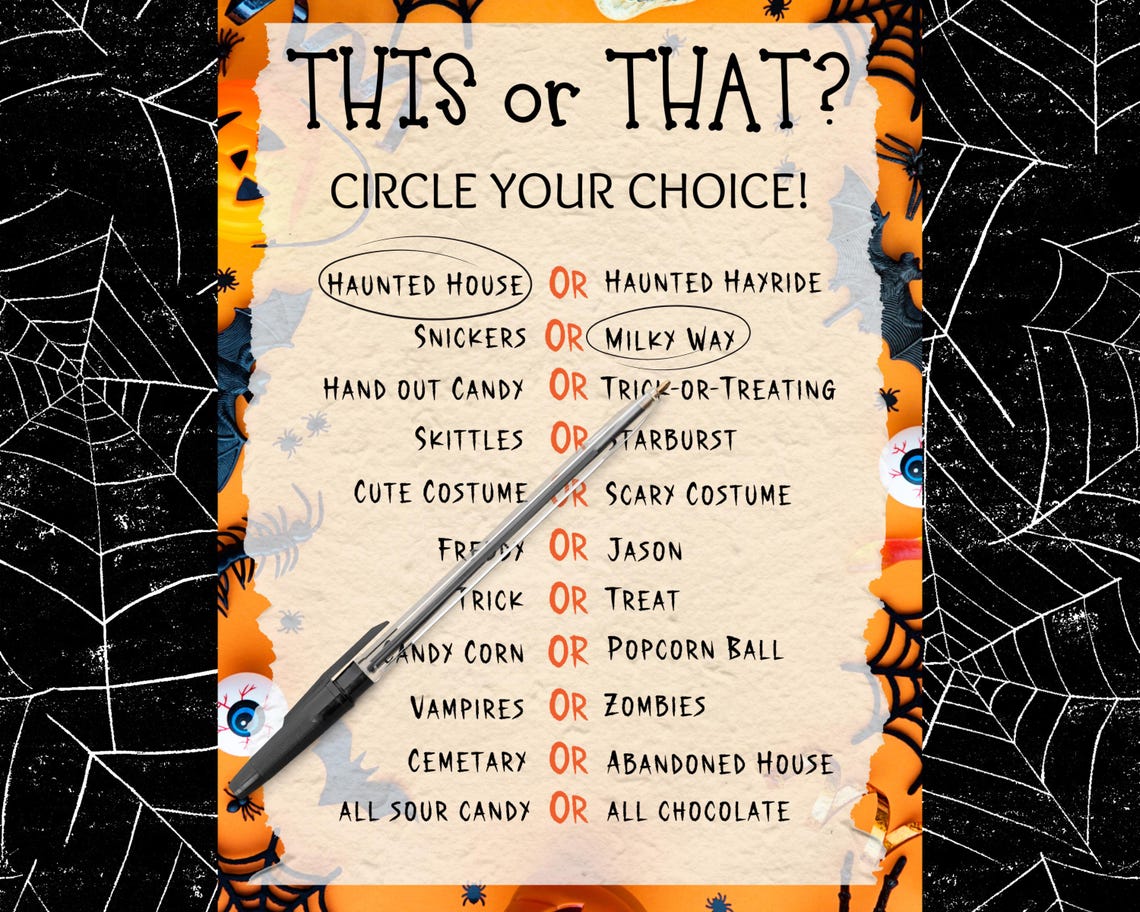 This or That Halloween Game Instant Download, Printable Halloween Game ...