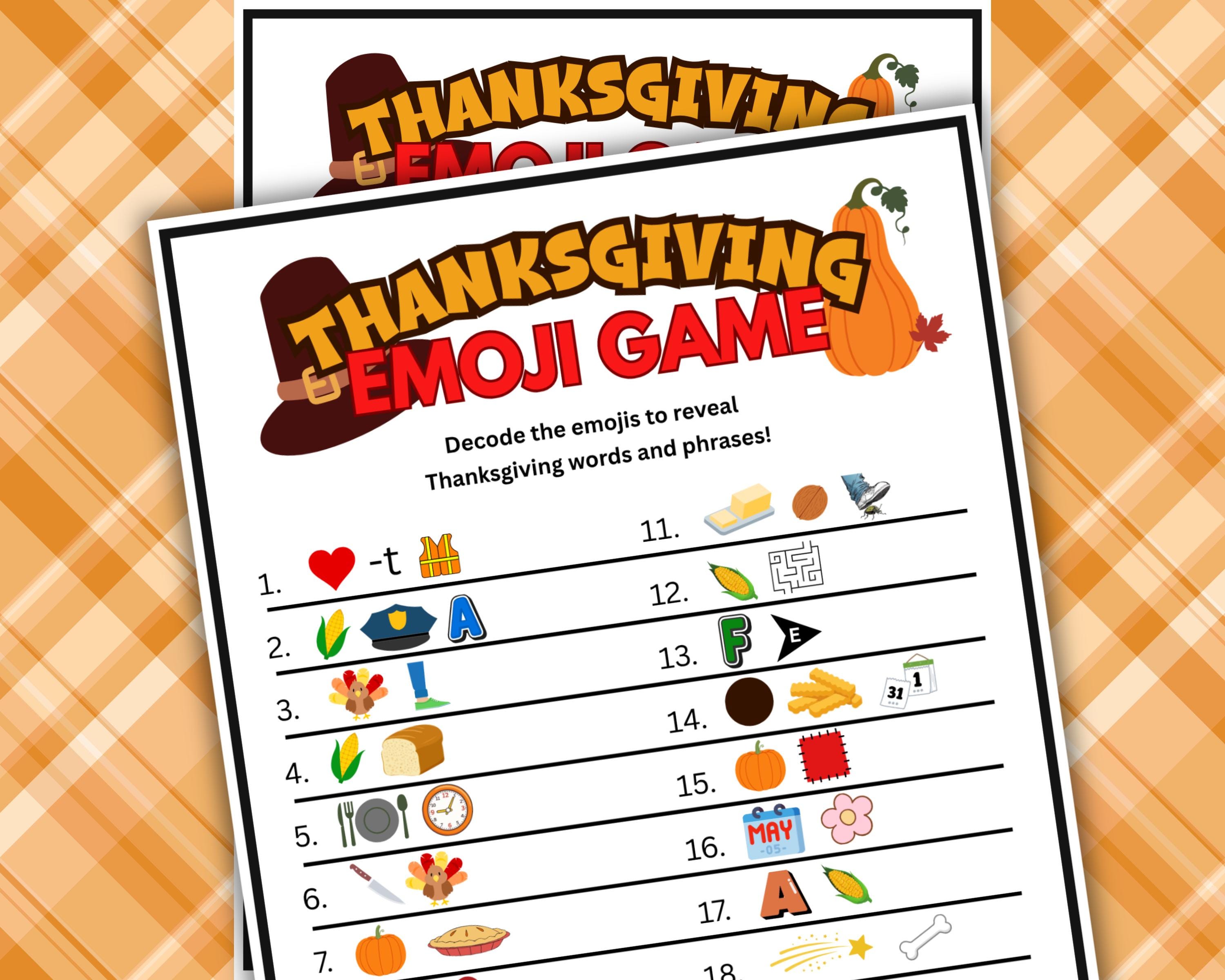 Thanksgiving Emoji Game for Kids & Adults Instant Download, Printable ...