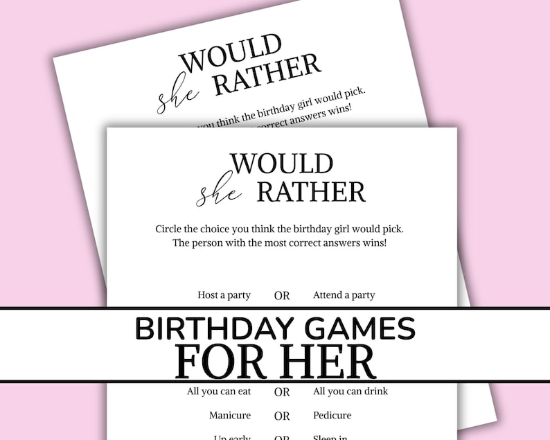 Would She Rather Game, Printable Birthday Activity, Birthday Party Game ...