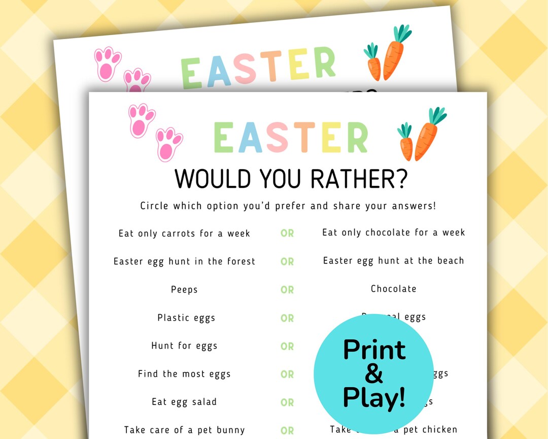 Easter Game Would You Rather Printable Activity for Kids and Adults ...