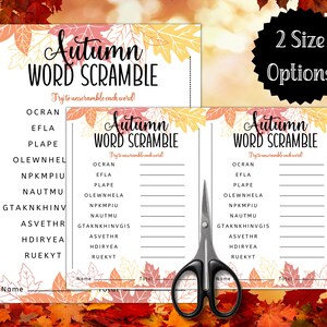 Autumn Word Scramble, Fall Word Scramble, Autumn Printable Game, Family ...