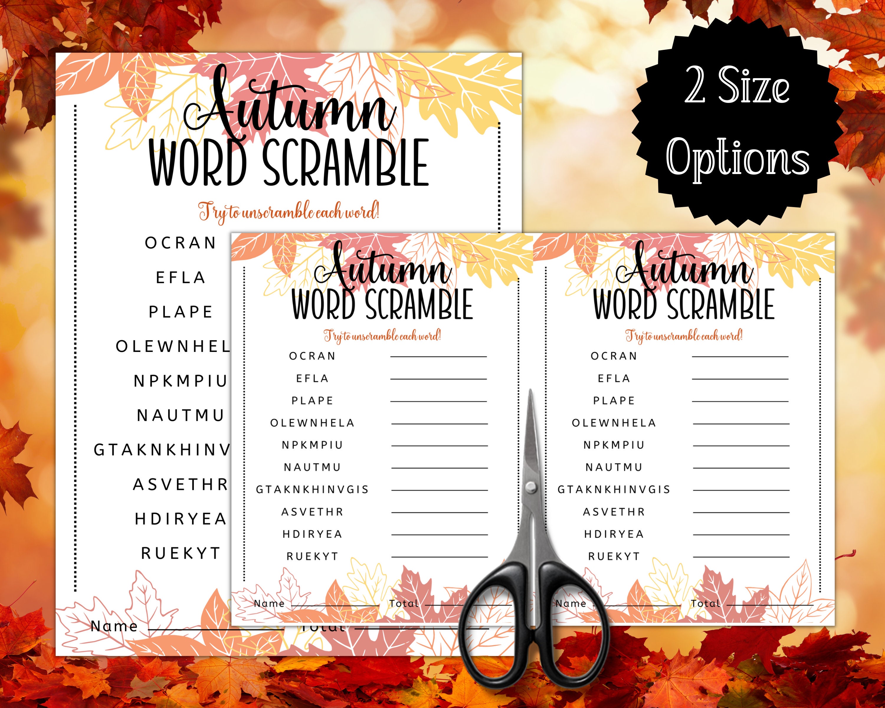 Autumn Word Scramble, Fall Word Scramble, Autumn Printable Game, Family ...
