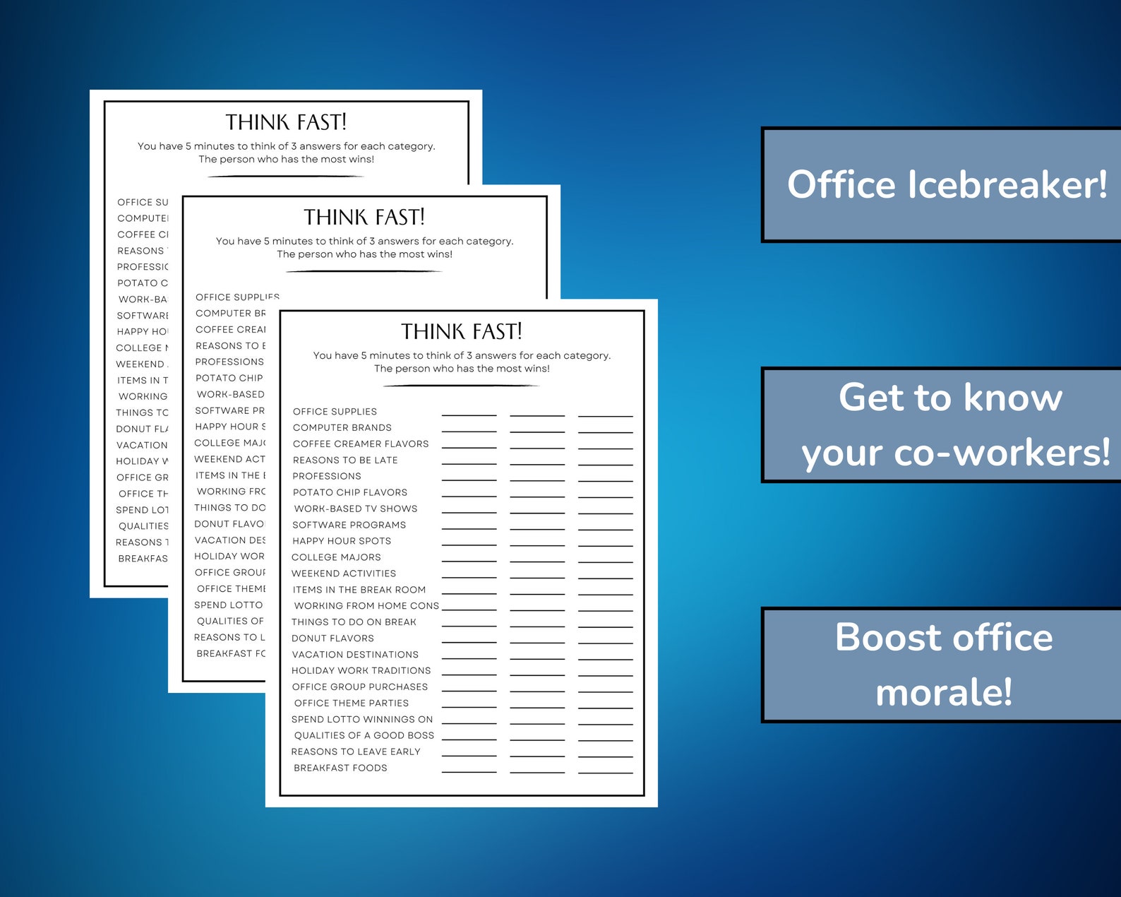 Think Fast Office Party Game, Team Building Game for Employees, Office ...