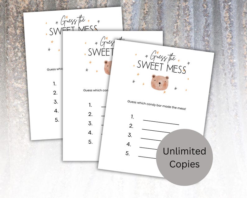 Printable Teddy Bear Baby Shower Guess the Sweet Mess Diaper Game ...