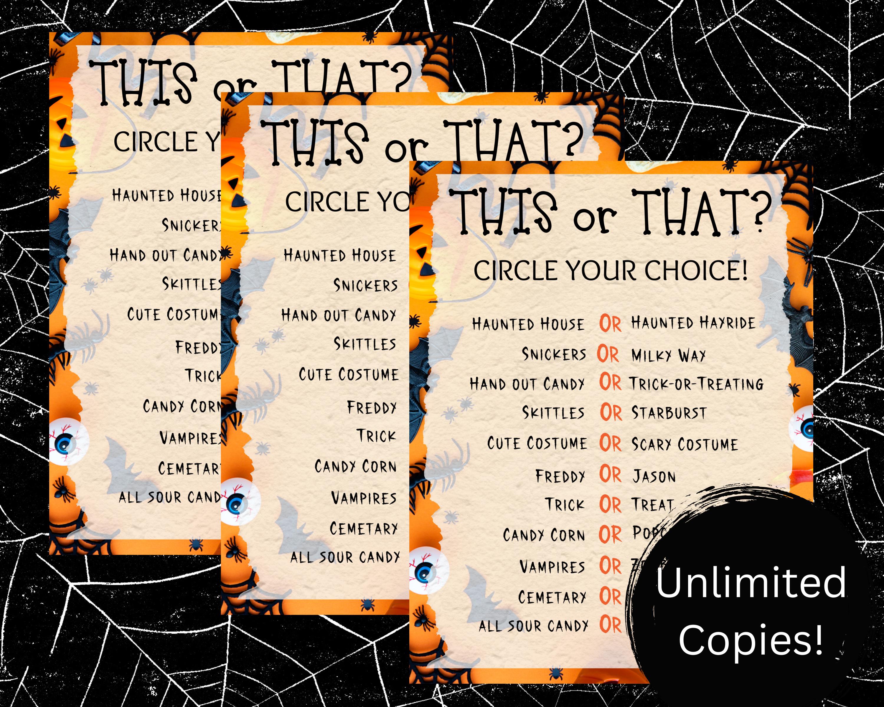This or That Halloween Game Instant Download, Printable Halloween Game ...