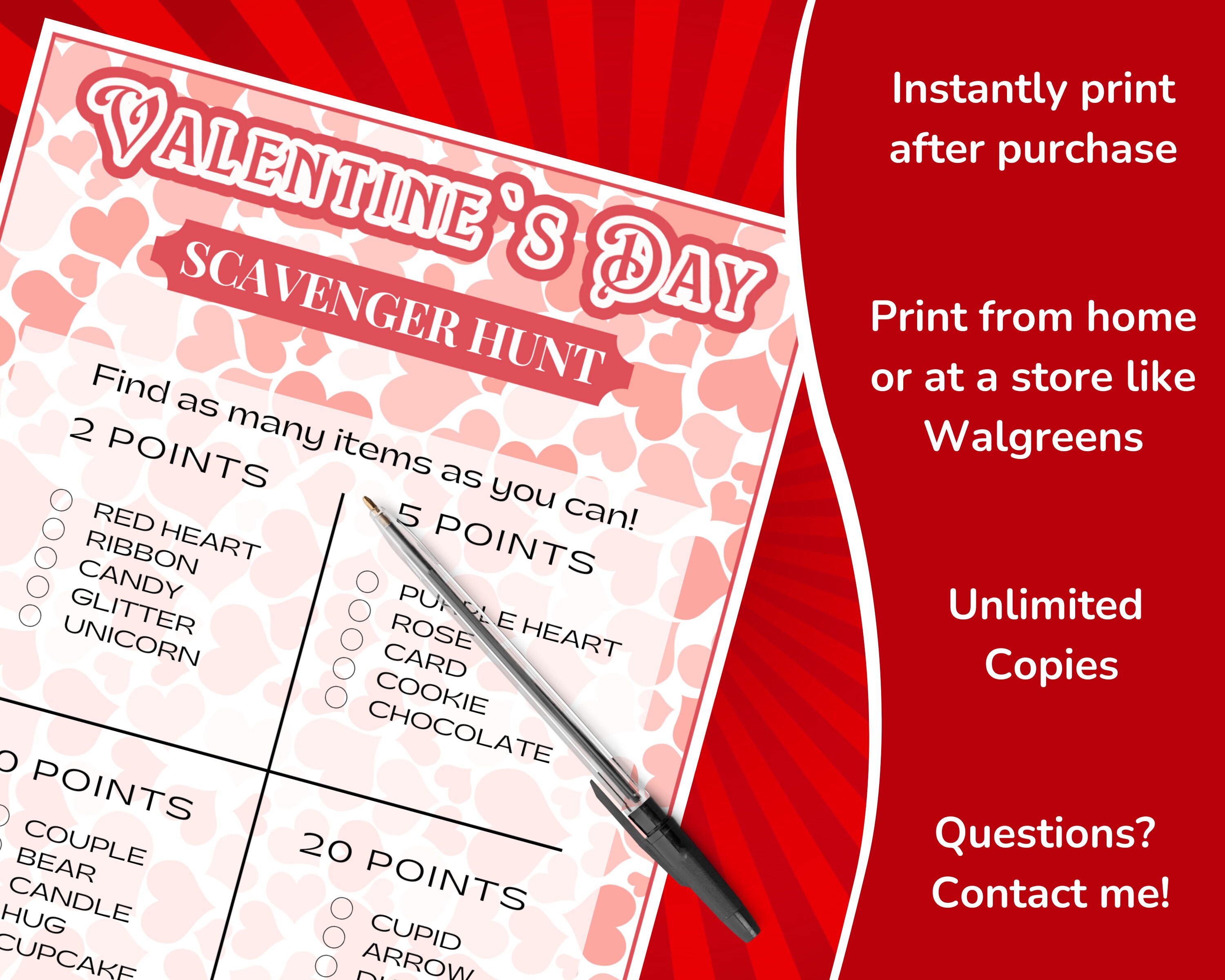 Printable Valentine's Day Scavenger Hunt for Kids & Adults, Valentine's ...