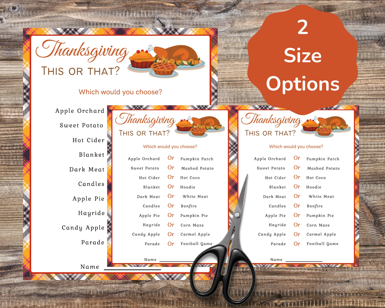 Thanksgiving Dinner Party This or That Game for Kids & Adults, Would ...
