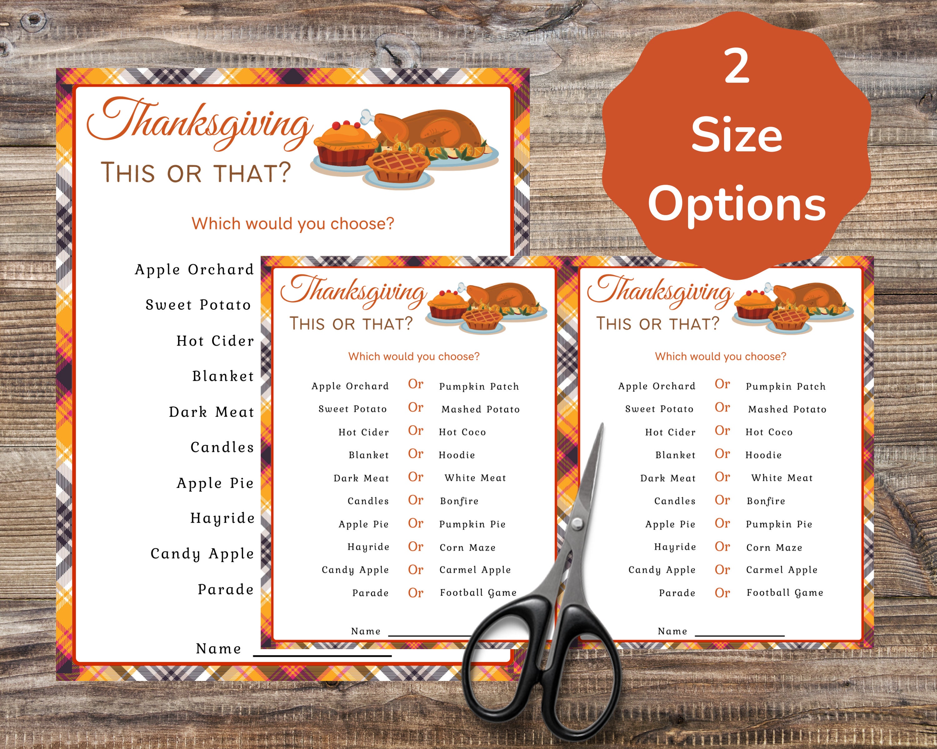 Thanksgiving Dinner Party This or That Game for Kids & Adults, Would ...