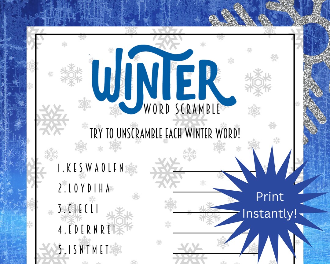 Printable Winter Word Scramble for Kids and Adults, Winter Family ...
