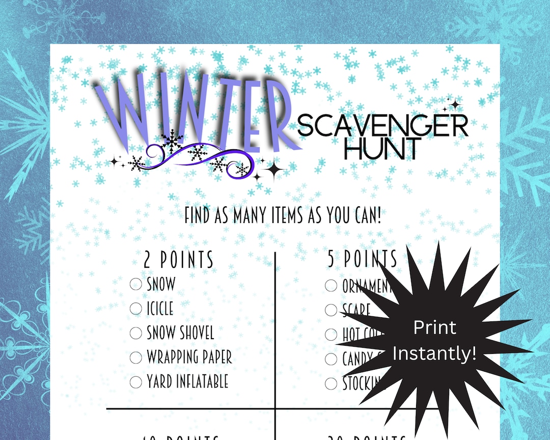 Printable Winter Scavenger Hunt, Winter Game for Kids and Adults ...