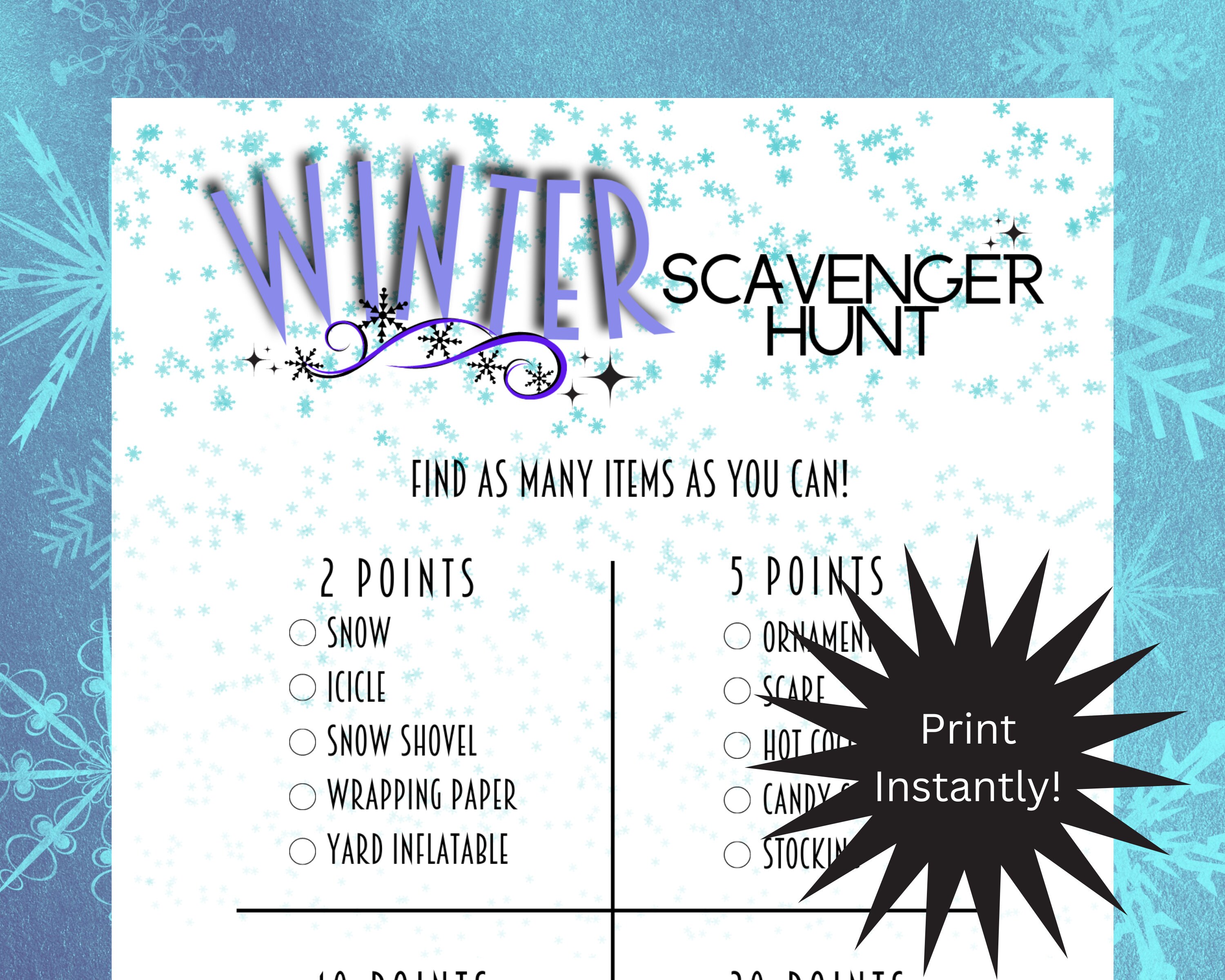 Printable Winter Scavenger Hunt, Winter Game for Kids and Adults ...