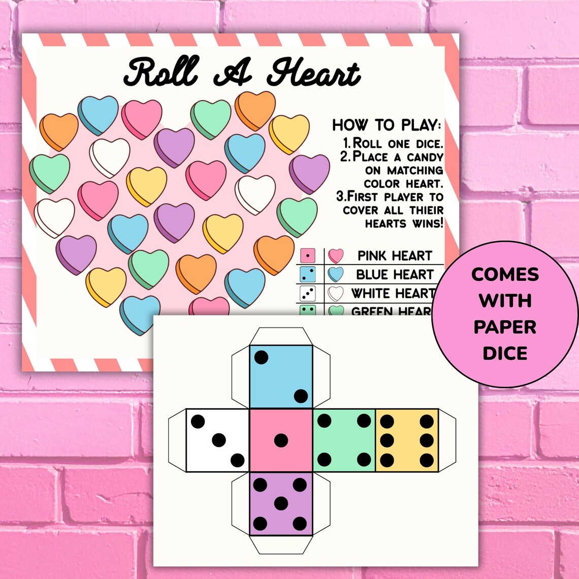 Roll A Heart Valentine Game for Kids Instant Download, Printable Candy ...