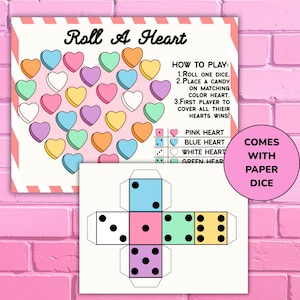 Roll A Heart Valentine Game for Kids Instant Download, Printable Candy ...