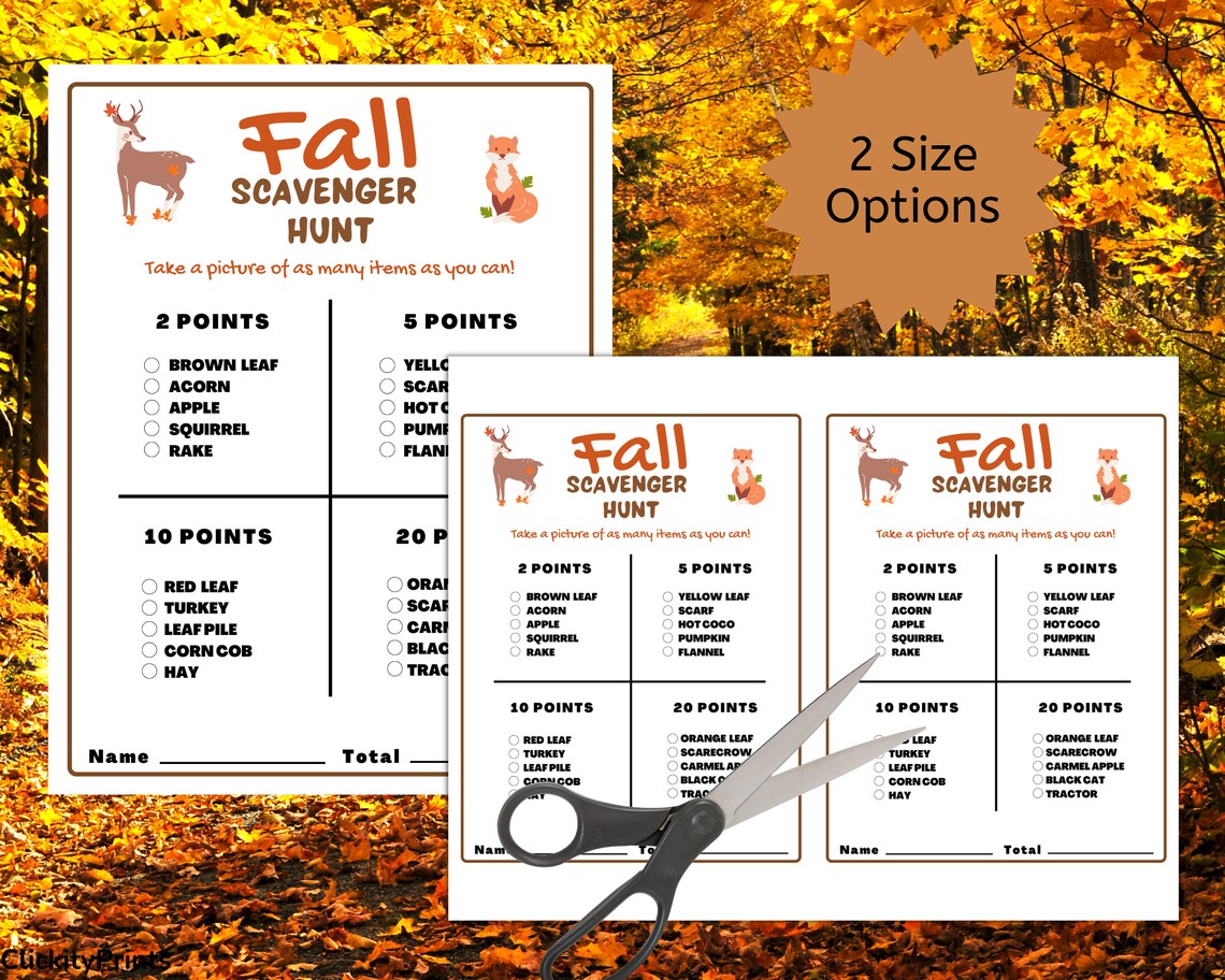 Fall Scavenger Hunt-autumn Scavenger Hunt-printable Scavenger Hunt-fall ...