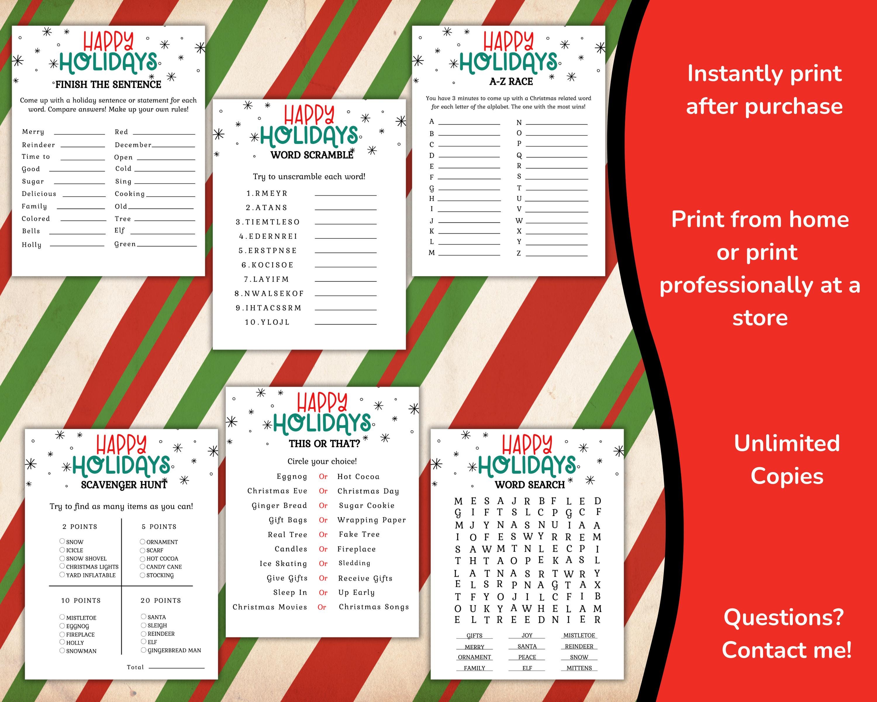Game Bundle Holiday Activity Pack for School or Work, Printable ...