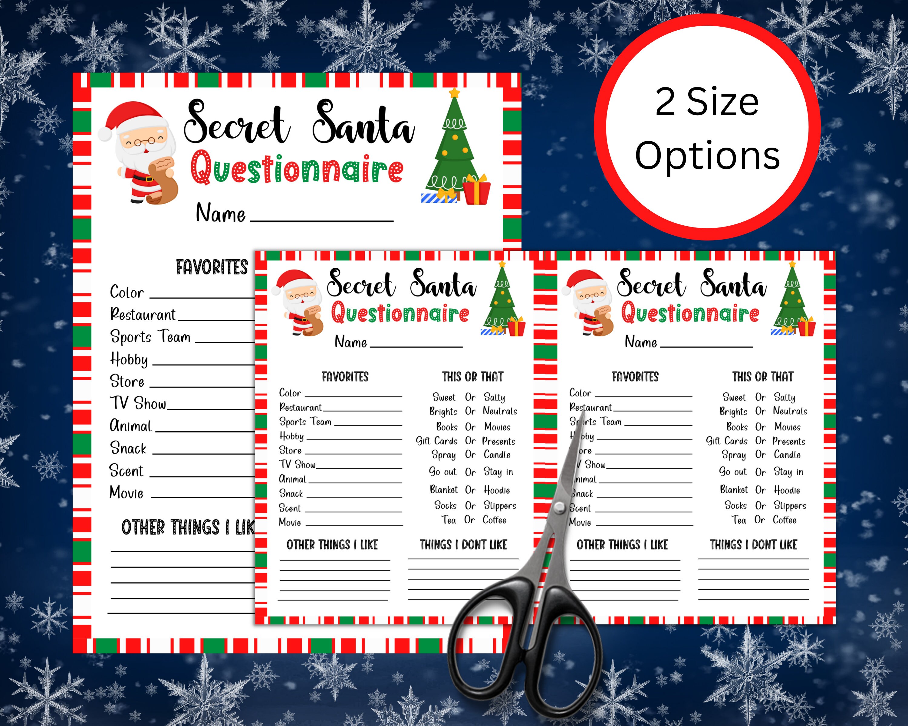 Secret Santa Survey Questionnaire for Kids Adults and Coworkers ...