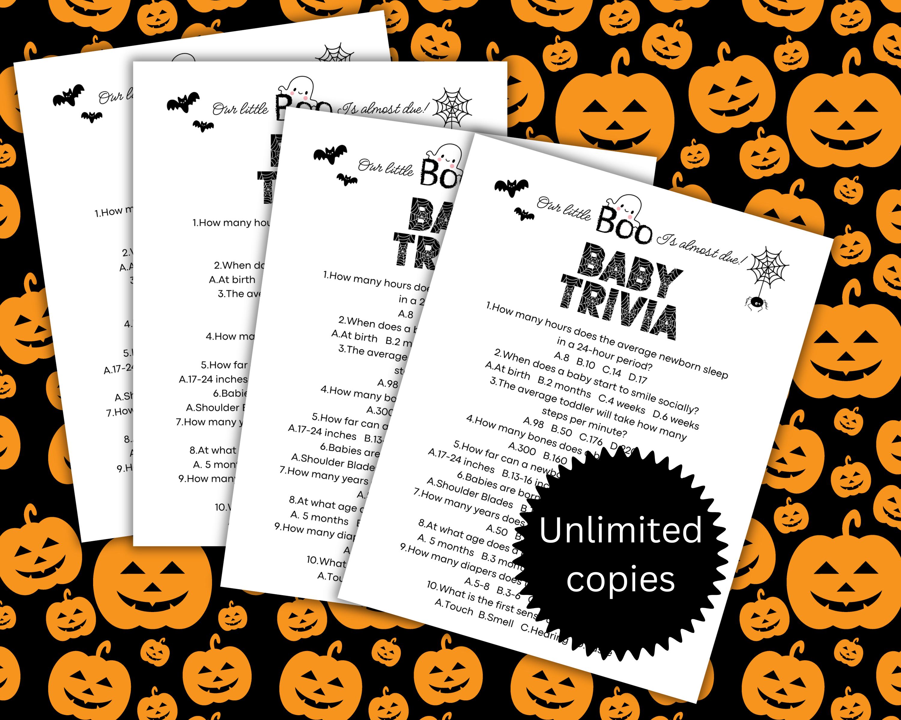 Printable Little Boo Baby Shower Baby Trivia and Answer Key Unisex for ...