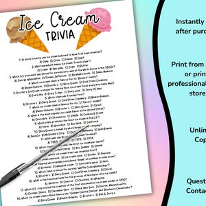 Ice Cream Trivia Game Instant Download, Printable Ice Cream Quiz, Ice ...