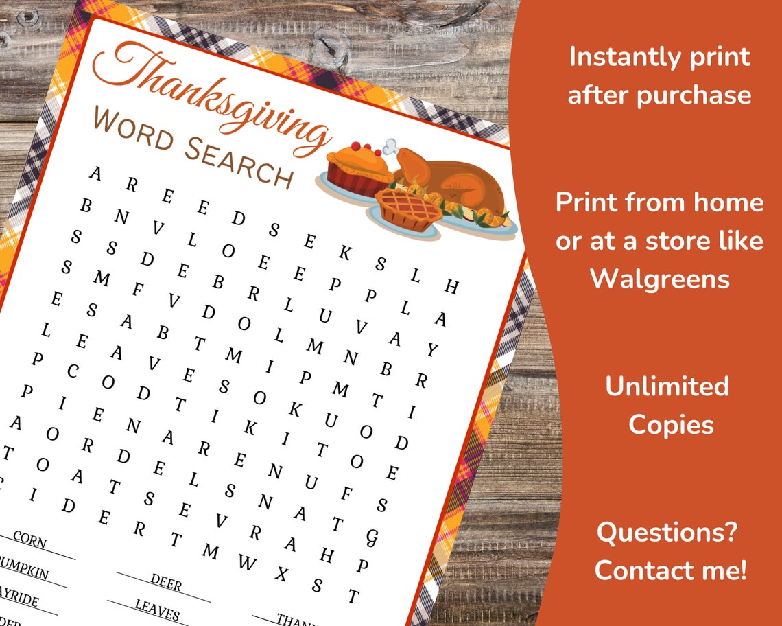 Thanksgiving Dinner Party Word Search for Kids & Adults - Etsy