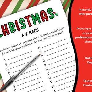 A-Z Race Holiday Activity for School or Work, Printable Christmas Game ...