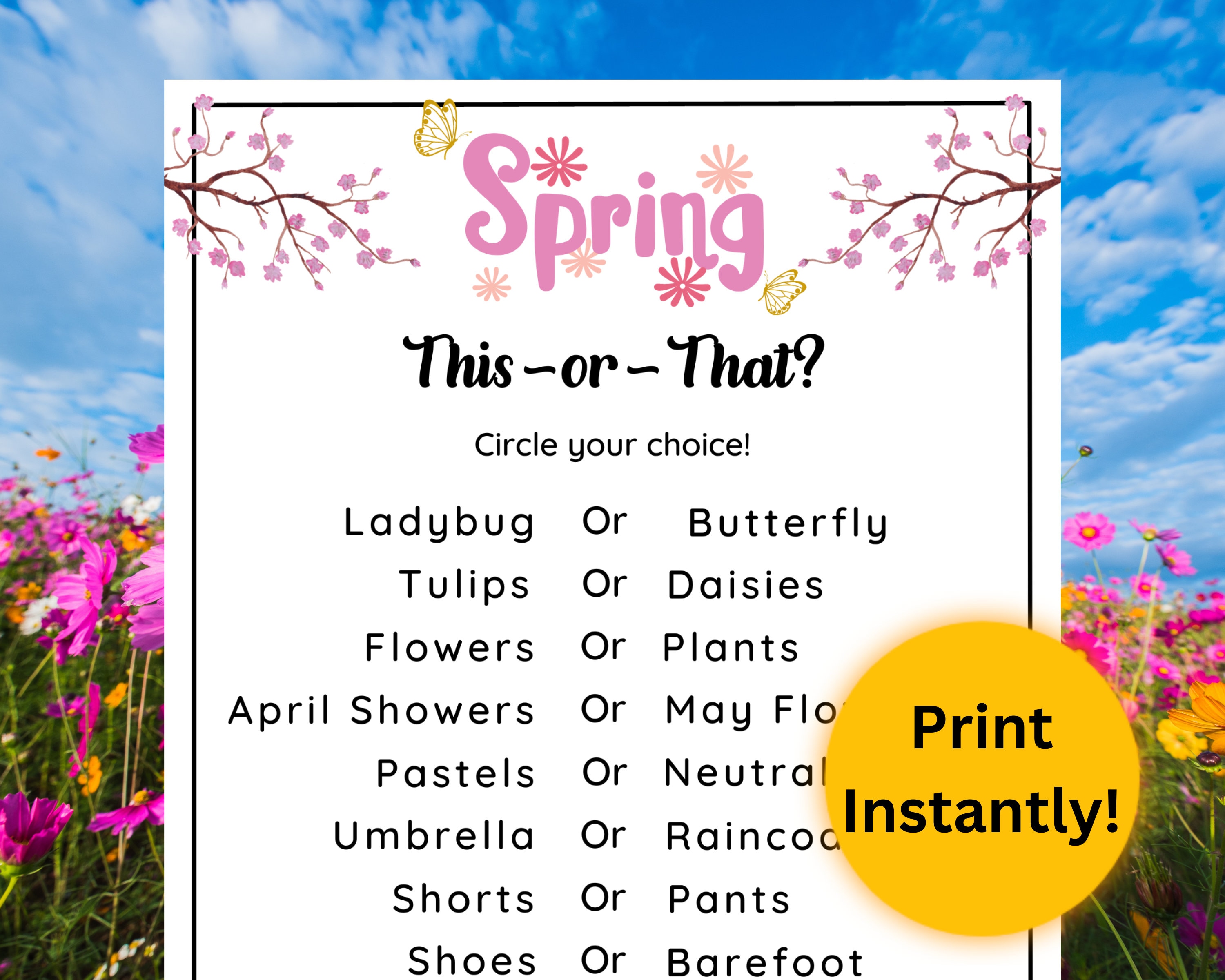Printable Spring This or That Game for Kids & Adults, Classroom Spring ...