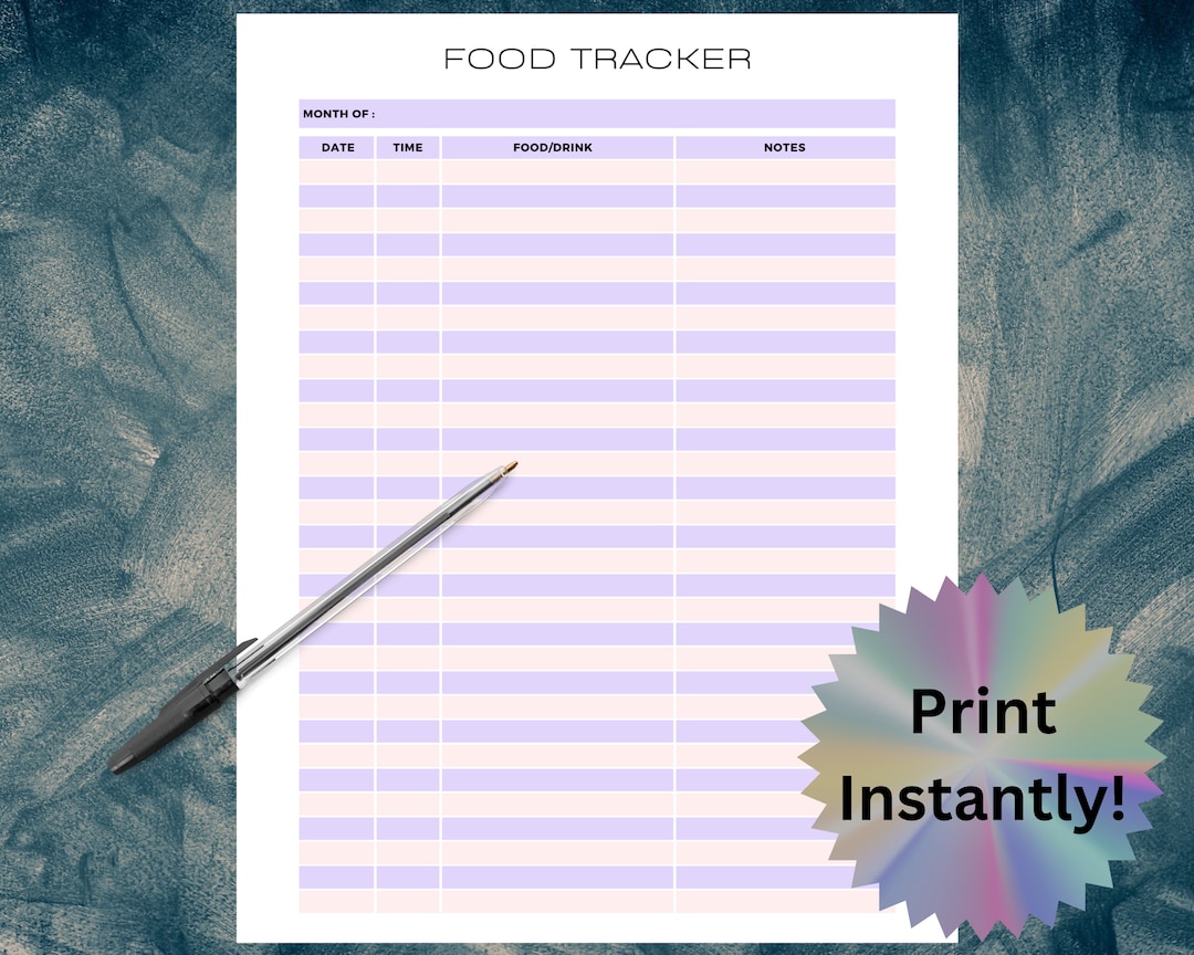 Printable Food and Diet Tracker Organizer, Food and Drink Diary, Food ...